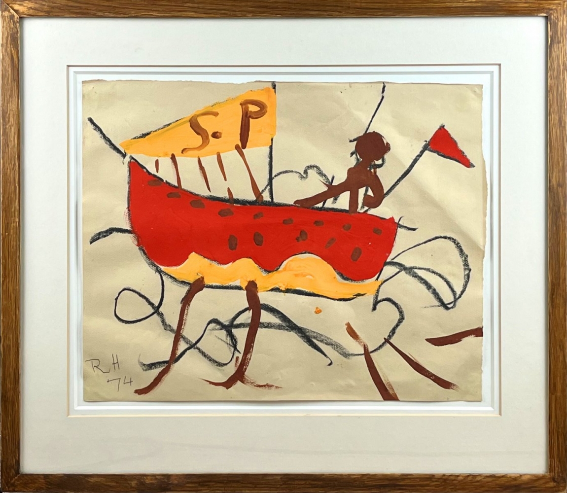 Roger Hilton - Boat with flag and man - 1974